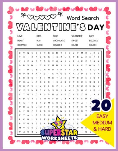 Valentine's Day Word Search (Free Printables) - Superstar Worksheets