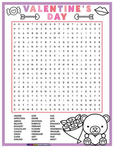 Valentine's Day Word Search (Free Printables) - Superstar Worksheets