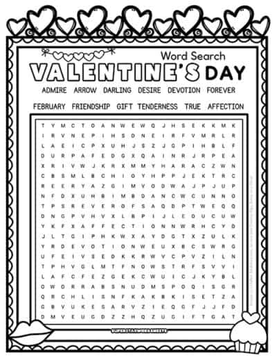 Valentine's Day Word Search (Free Printables) - Superstar Worksheets