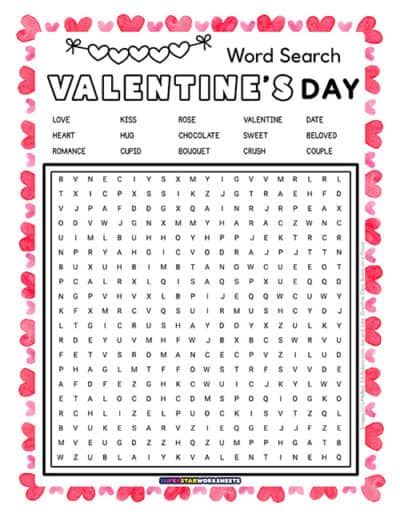 Valentine's Day Word Search (Free Printables) - Superstar Worksheets