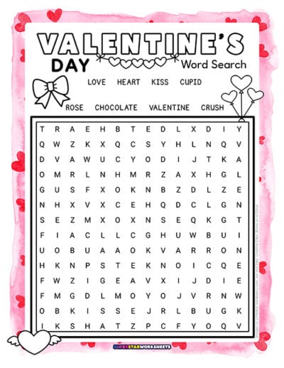 Valentine's Day Word Search (Free Printables) - Superstar Worksheets