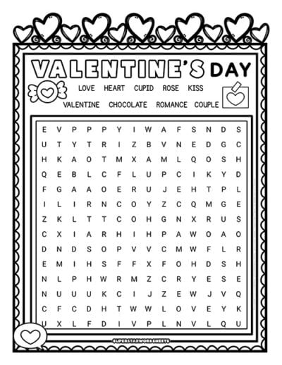 Valentine's Day Word Search (Free Printables) - Superstar Worksheets