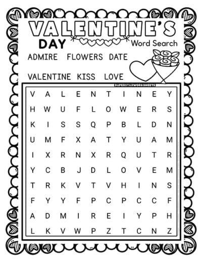 Valentine's Day Word Search (Free Printables) - Superstar Worksheets