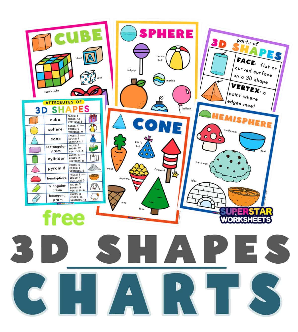 3D Shapes Chart - Superstar Worksheets