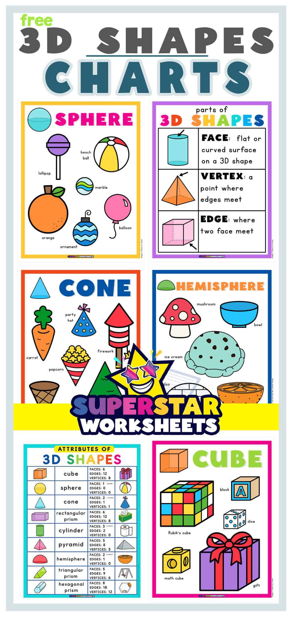 3D Shapes Chart - Superstar Worksheets