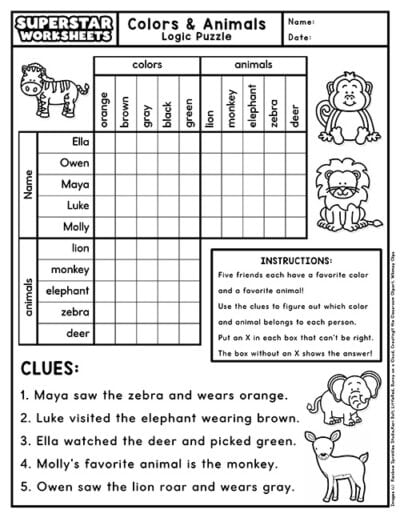 Logic Puzzles (Free Printables) - Superstar Worksheets
