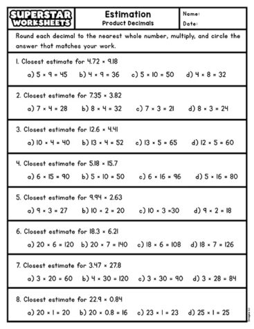 Estimation Worksheets - Superstar Worksheets