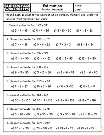 Estimation Worksheets (Free Printables) - Superstar Worksheets