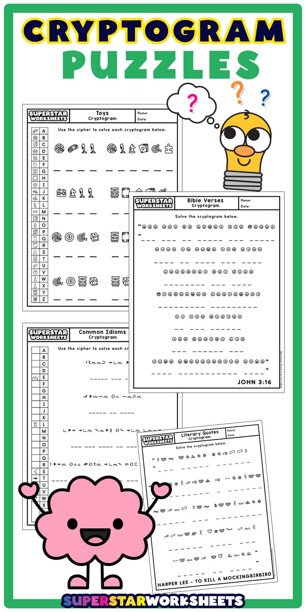Cryptogram Puzzles (Free Printables) - Superstar Worksheets
