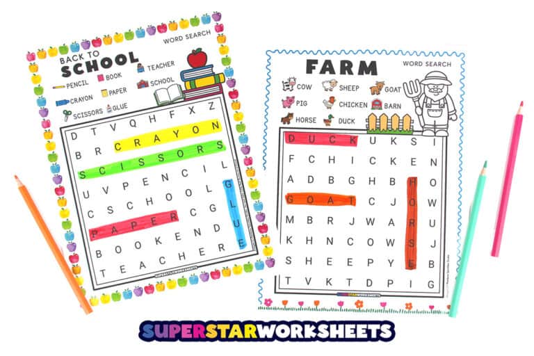 Kindergarten Word Search - Superstar Worksheets