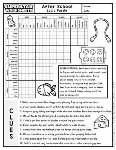 Logic Puzzles (Free Printables) - Superstar Worksheets