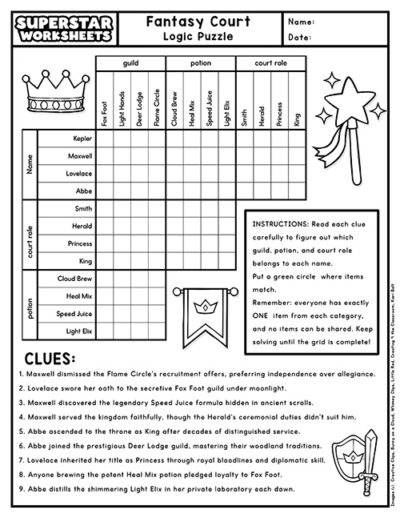 Logic Puzzles (Free Printables) - Superstar Worksheets