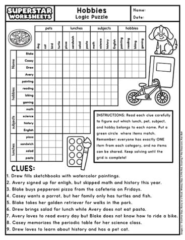 Logic Puzzles (Free Printables) - Superstar Worksheets