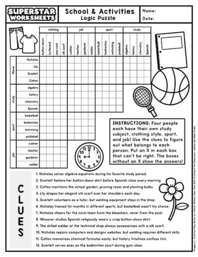 Logic Puzzles (Free Printables) - Superstar Worksheets