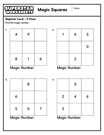 Magic Square Puzzles (Free Printables) - Superstar Worksheets