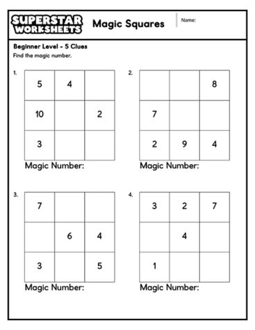 Magic Square Puzzles (Free Printables) - Superstar Worksheets