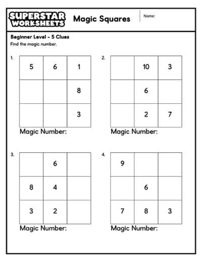 Magic Square Puzzles (Free Printables) - Superstar Worksheets