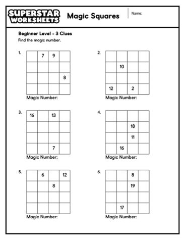 Magic Square Puzzles (Free Printables) - Superstar Worksheets