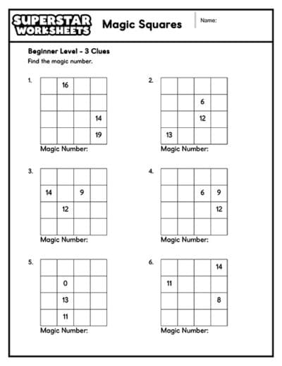 Magic Square Puzzles (Free Printables) - Superstar Worksheets