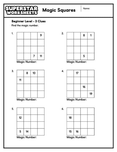 Magic Square Puzzles (Free Printables) - Superstar Worksheets