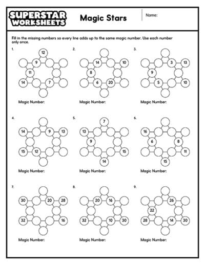 Magic Square Puzzles (Free Printables) - Superstar Worksheets
