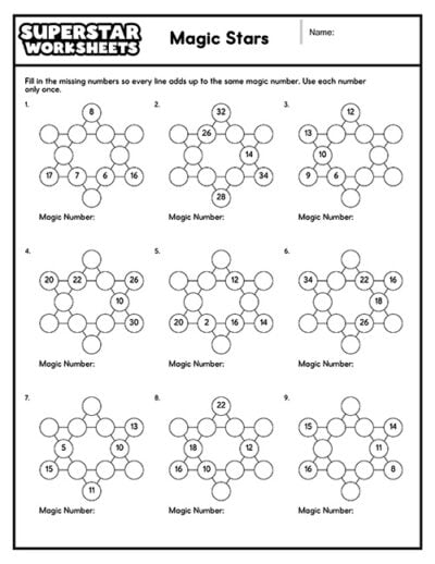 Magic Square Puzzles (Free Printables) - Superstar Worksheets