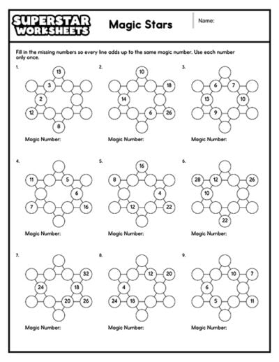 Magic Square Puzzles (Free Printables) - Superstar Worksheets