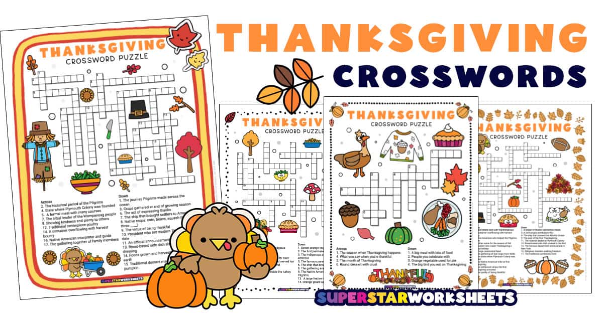 Thanksgiving Crossword Puzzles - Superstar Worksheets