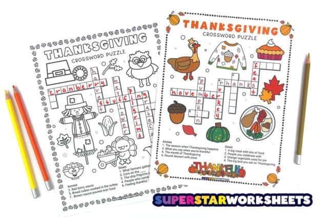 Thanksgiving Crossword Puzzles (Free Printables) - Superstar Worksheets