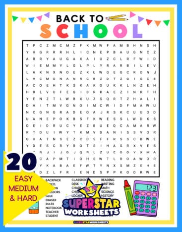 Back to School Word Search - Superstar Worksheets