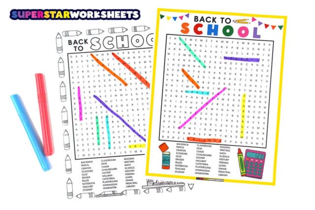 Back to School Word Search (Free Printables) - Superstar Worksheets
