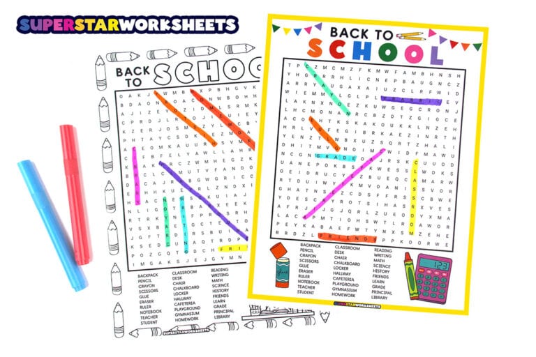 Back to School Word Search (Free Printables) - Superstar Worksheets