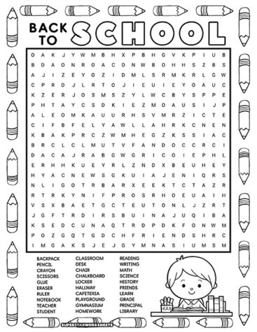 Back to School Word Search (Free Printables) - Superstar Worksheets