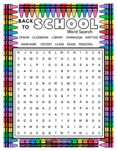 Back to School Word Search - Superstar Worksheets