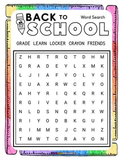 Back to School Word Search - Superstar Worksheets