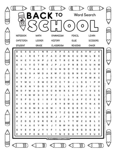 Back to School Word Search (Free Printables) - Superstar Worksheets