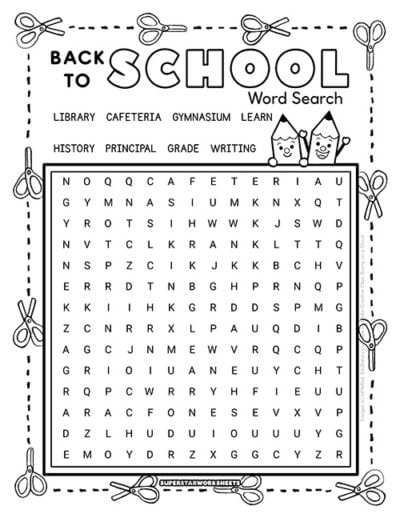 Back to School Word Search (Free Printables) - Superstar Worksheets