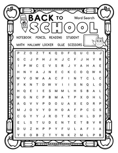 Back to School Word Search - Superstar Worksheets