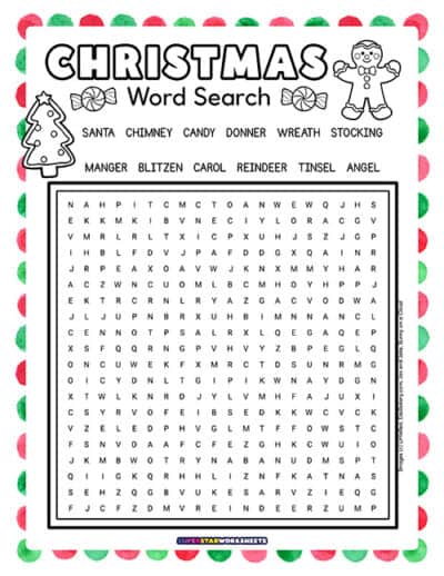 Christmas Word Search (Free Printables) - Superstar Worksheets