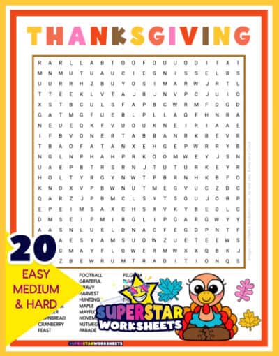 Thanksgiving Word Search (Free Printables) - Superstar Worksheets