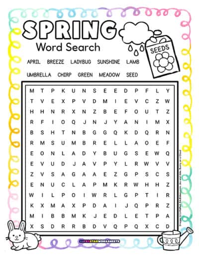 Spring Word Search (Free Printables) - Superstar Worksheets
