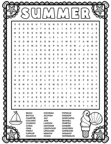 Summer Word Search (Free Printables) - Superstar Worksheets