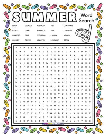 Summer Word Search (Free Printables) - Superstar Worksheets