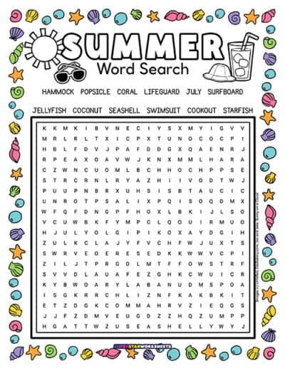 Summer Word Search (Free Printables) - Superstar Worksheets