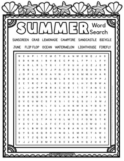 Summer Word Search (Free Printables) - Superstar Worksheets