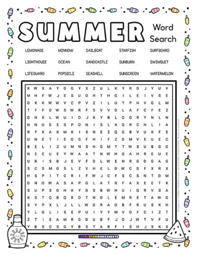 Summer Word Search (Free Printables) - Superstar Worksheets