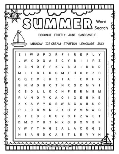 Summer Word Search (Free Printables) - Superstar Worksheets