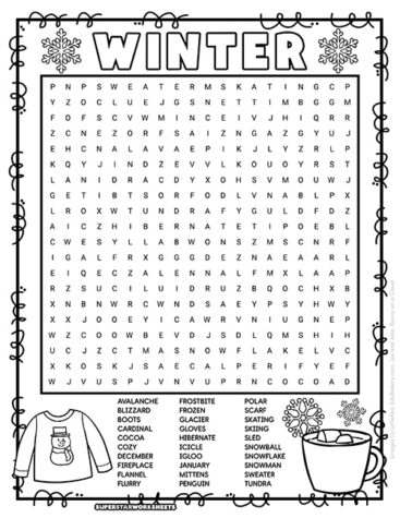 Winter Word Search (Free Printables) - Superstar Worksheets