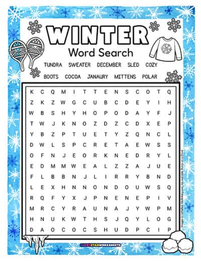 Winter Word Search (Free Printables) - Superstar Worksheets