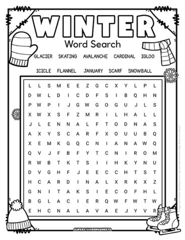 Winter Word Search (Free Printables) - Superstar Worksheets
